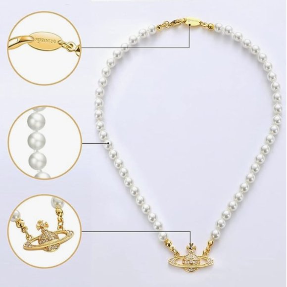 Jewelry | Golden Saturn Pearl Necklace | Poshmark